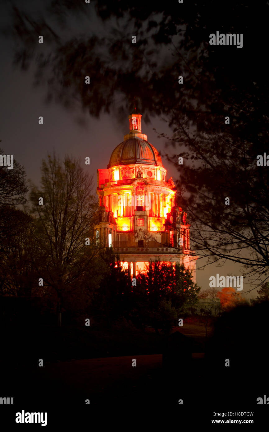 Lancaster, UK. 11th November, 2016. Lancaster Monument Lit Red for ...