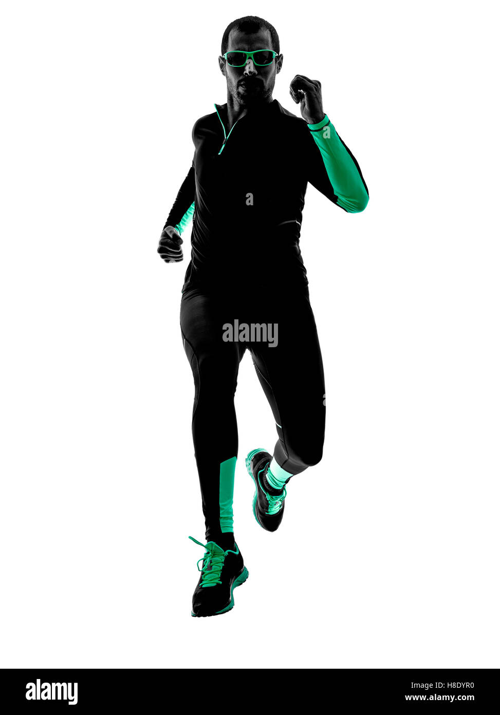 one man runner jogger running jogging in silhouette isolated on white ...