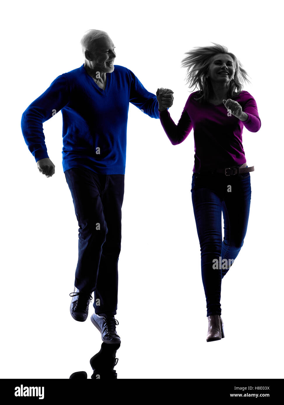 one caucasian couple senior silhouette in silhouette studio isolated on ...