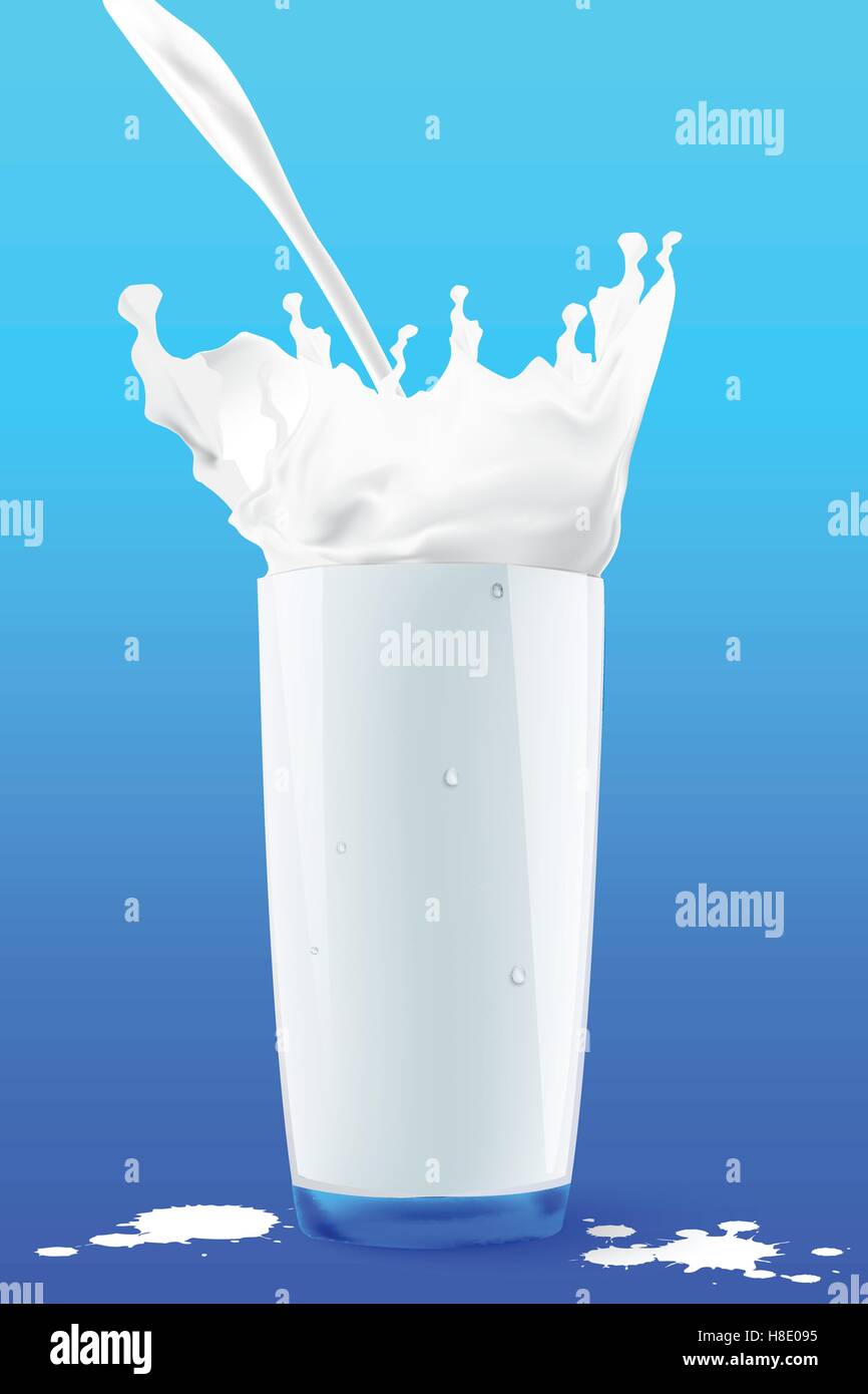 Pouring milk in a blue background. Vector illustration Stock Vector ...