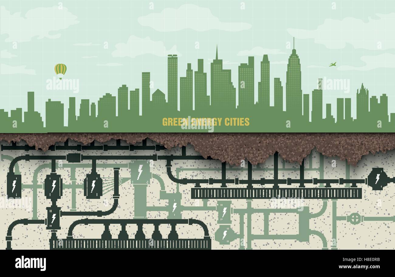 Plan infographics circuit renewable green energy from wind, water, sun ...