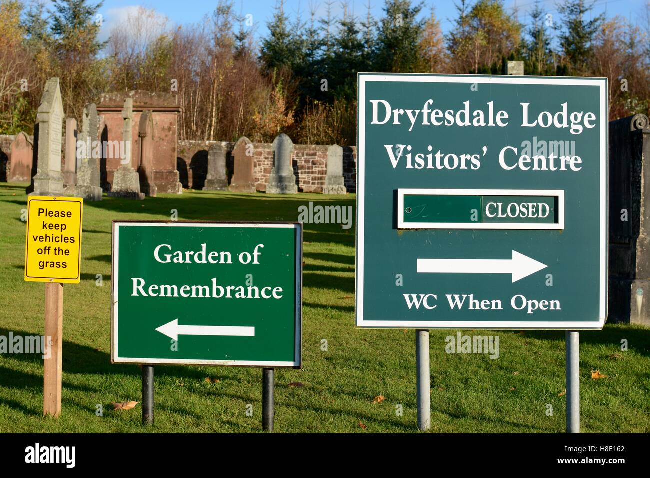 Dryfesdale Lodge sign - Lockerbie air disaster Stock Photo - Alamy