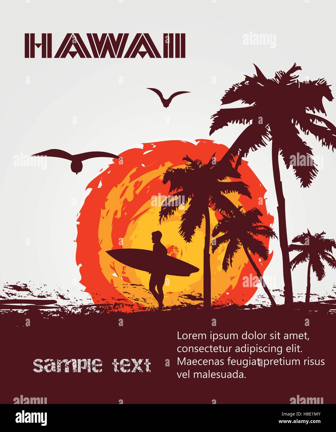 vector Sunny beach with palm surfer in Hawaii Stock Vector Image & Art ...