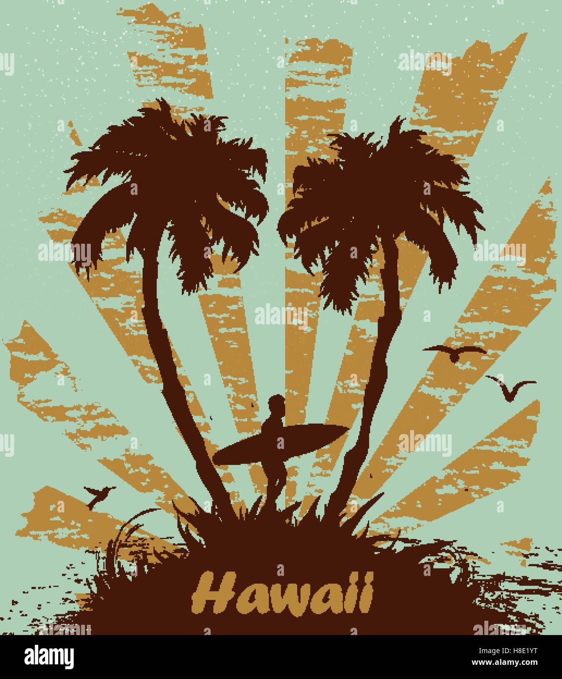 vector Sunny beach with palm surfer in Hawaii Stock Vector Image & Art ...