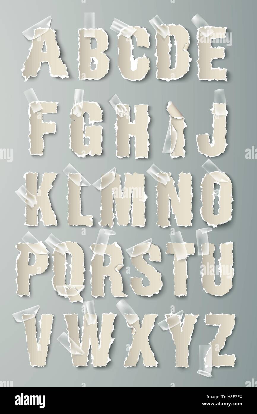 vector set alphabet torn paper with transparent tape Stock Vector Image ...
