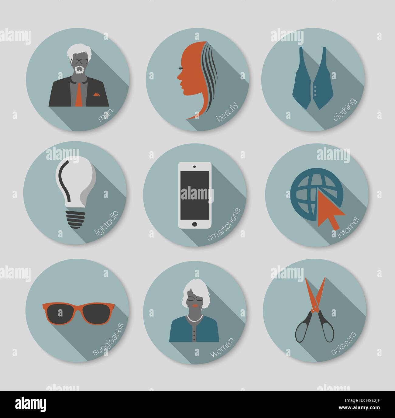 vector colored icons with shadows Stock Vector Image & Art - Alamy