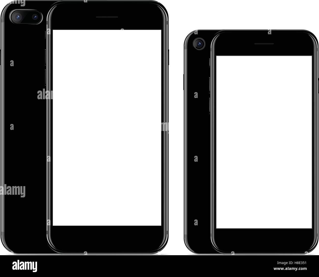 vector drawing, mockup phone front and back black color on white ...
