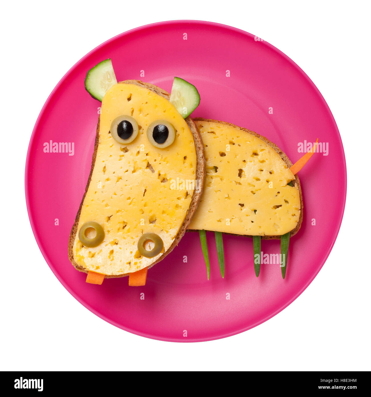 Hippo made of cheese and bread on plate Stock Photo - Alamy