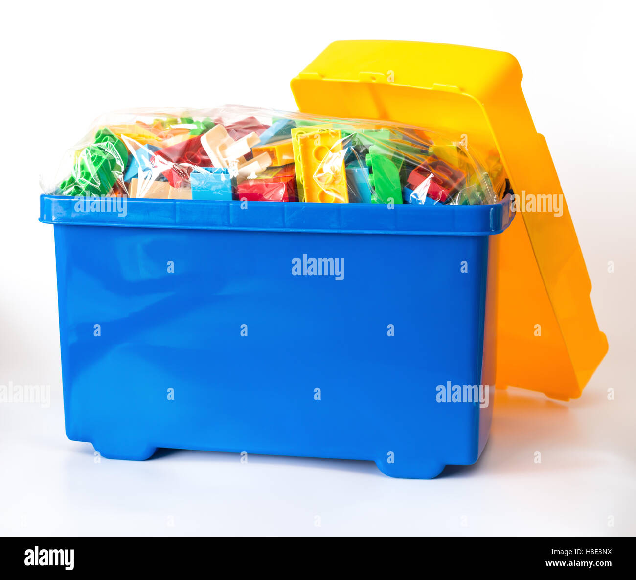brand new box of colorful toy bricks Stock Photo - Alamy