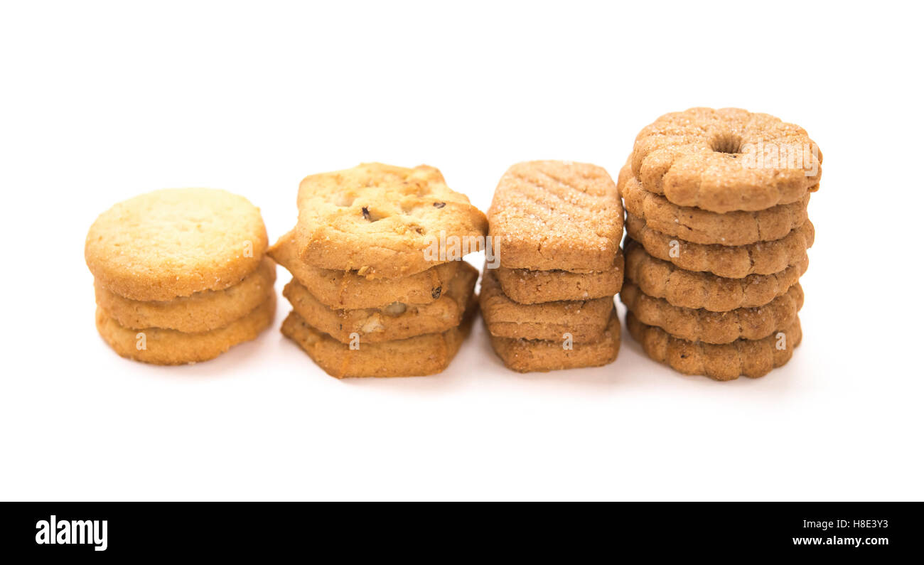 side view different sweet cookies on a white background Stock Photo - Alamy