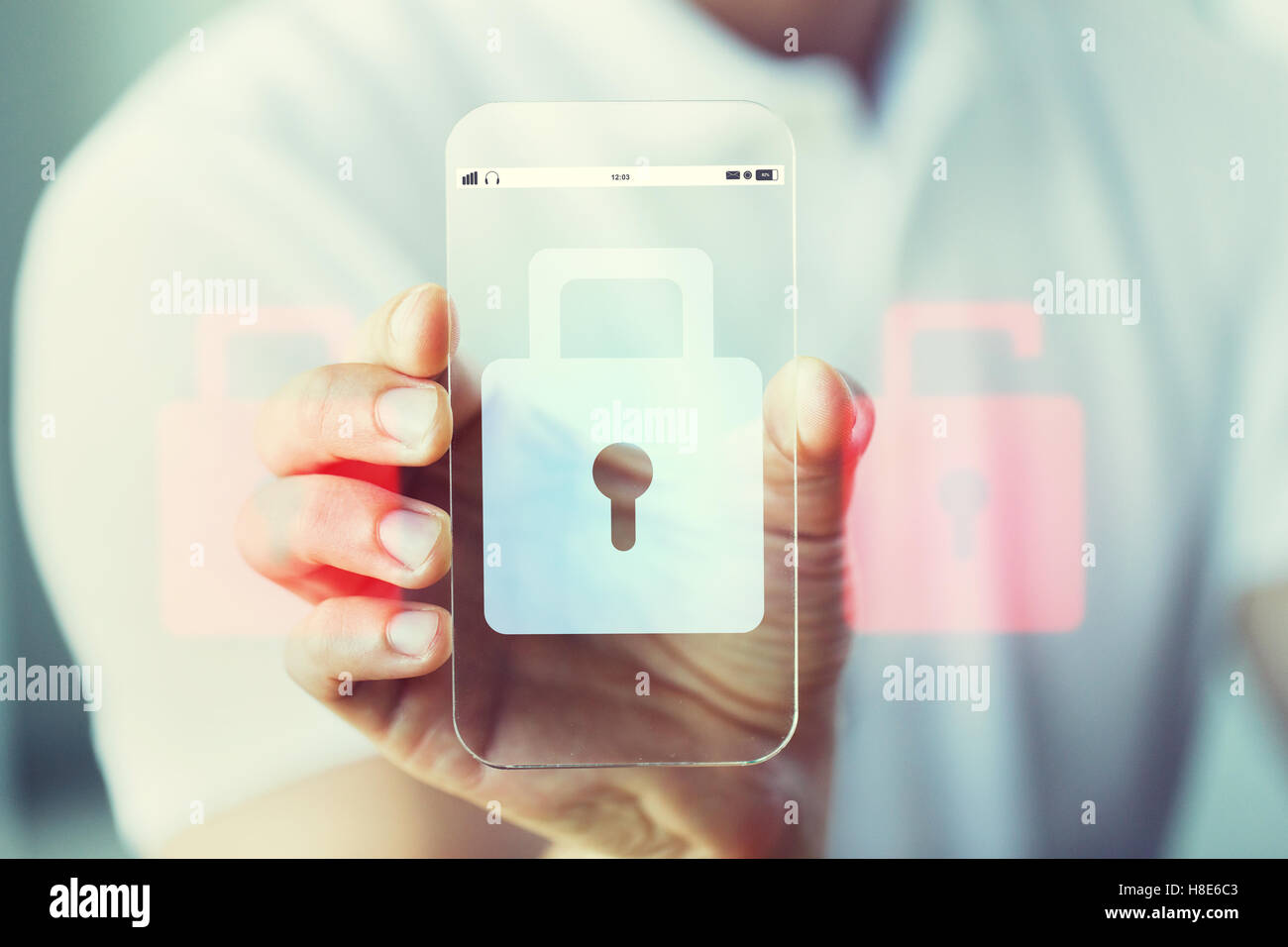 close up of hand with security lock on smartphone Stock Photo - Alamy