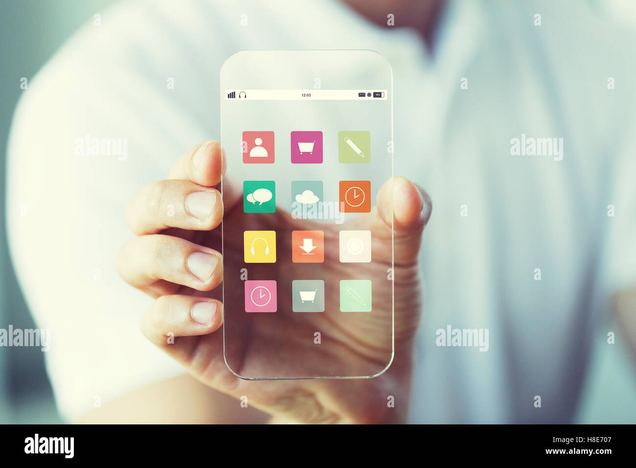 close up of male hand showing smartphone menu Stock Photo - Alamy