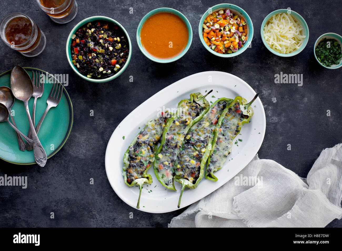 Black Rice Stuff Roasted Peppers with Veggie Pico de Gallo served with ...