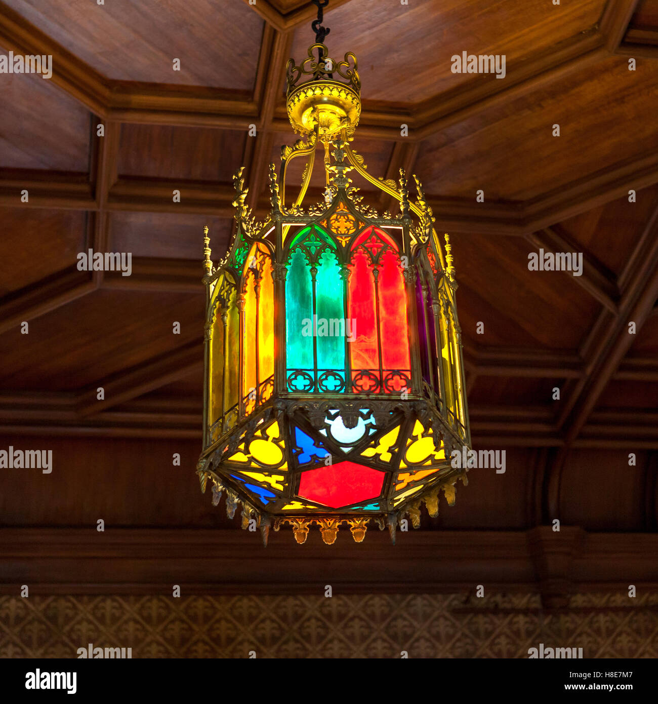 Medieval ceiling chandelier in the Gothic style of multi-colored pieces ...