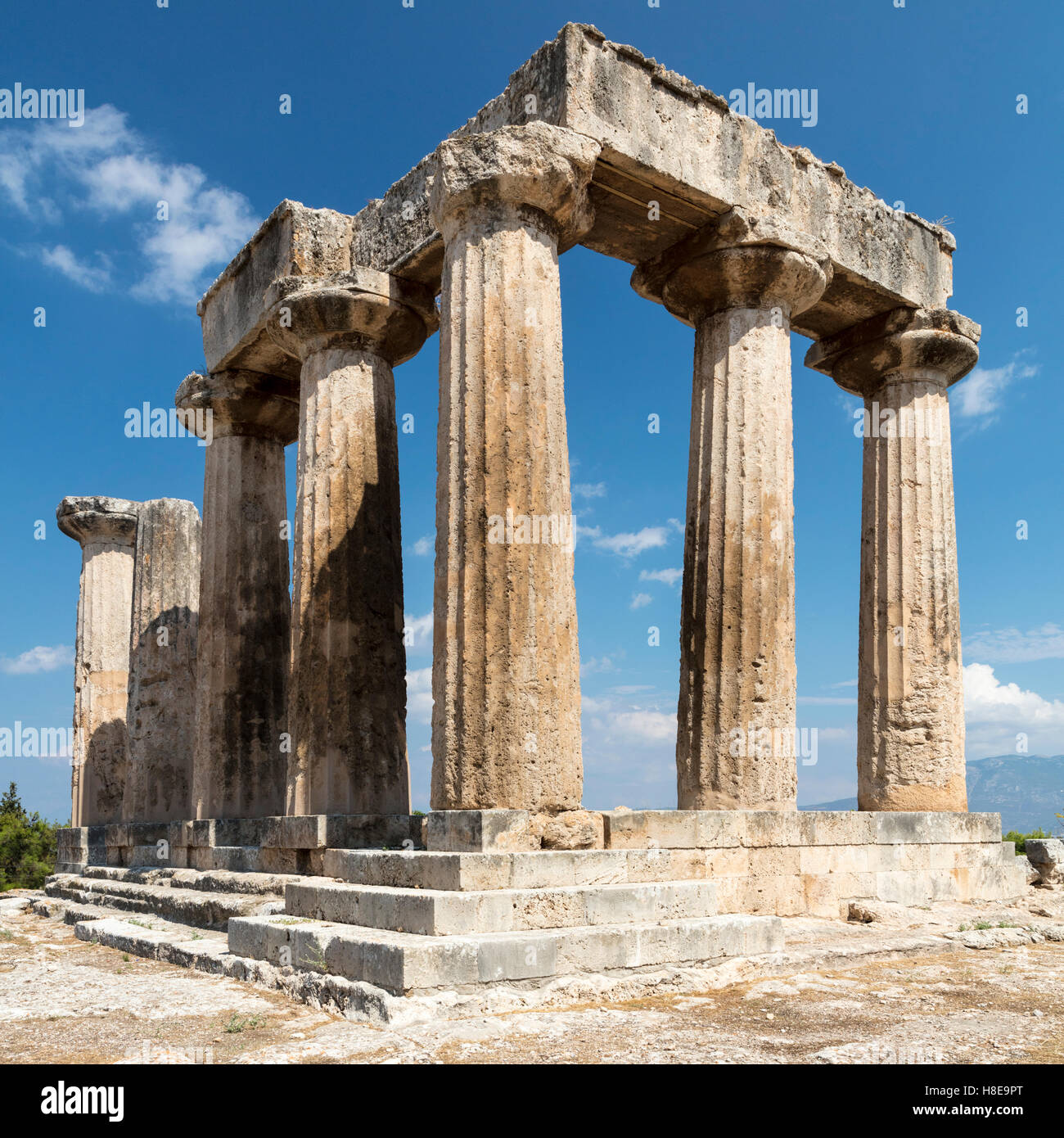 Columns of Temple of Apollo, Ancient Corinth, Peloponnese, Greece Stock ...