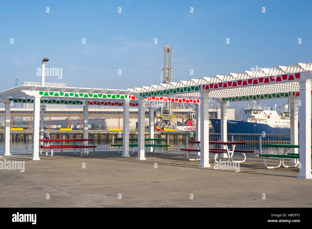 Patio and benches on the Observation Pier. San Diego, California, USA ...