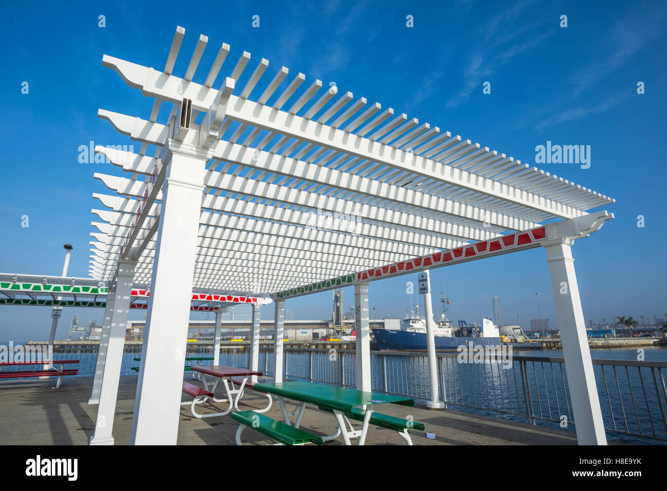 Patio and benches on the Observation Pier. San Diego, California, USA ...