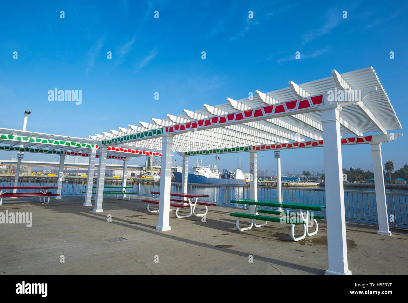 Patio and benches on the Observation Pier. San Diego, California, USA ...