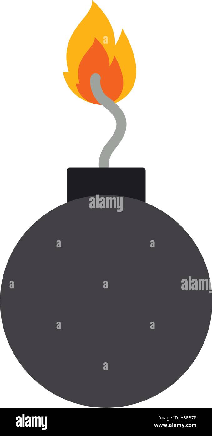 explosive bomb with fire flame icon over white background. vector ...