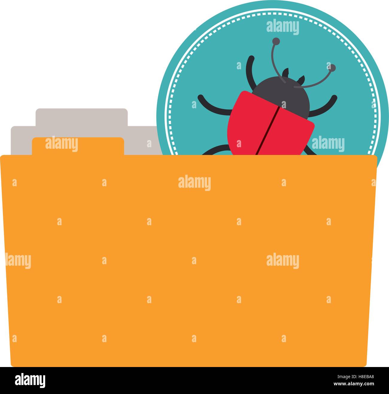 folder with lady bug virus icon over white background.cyber security ...