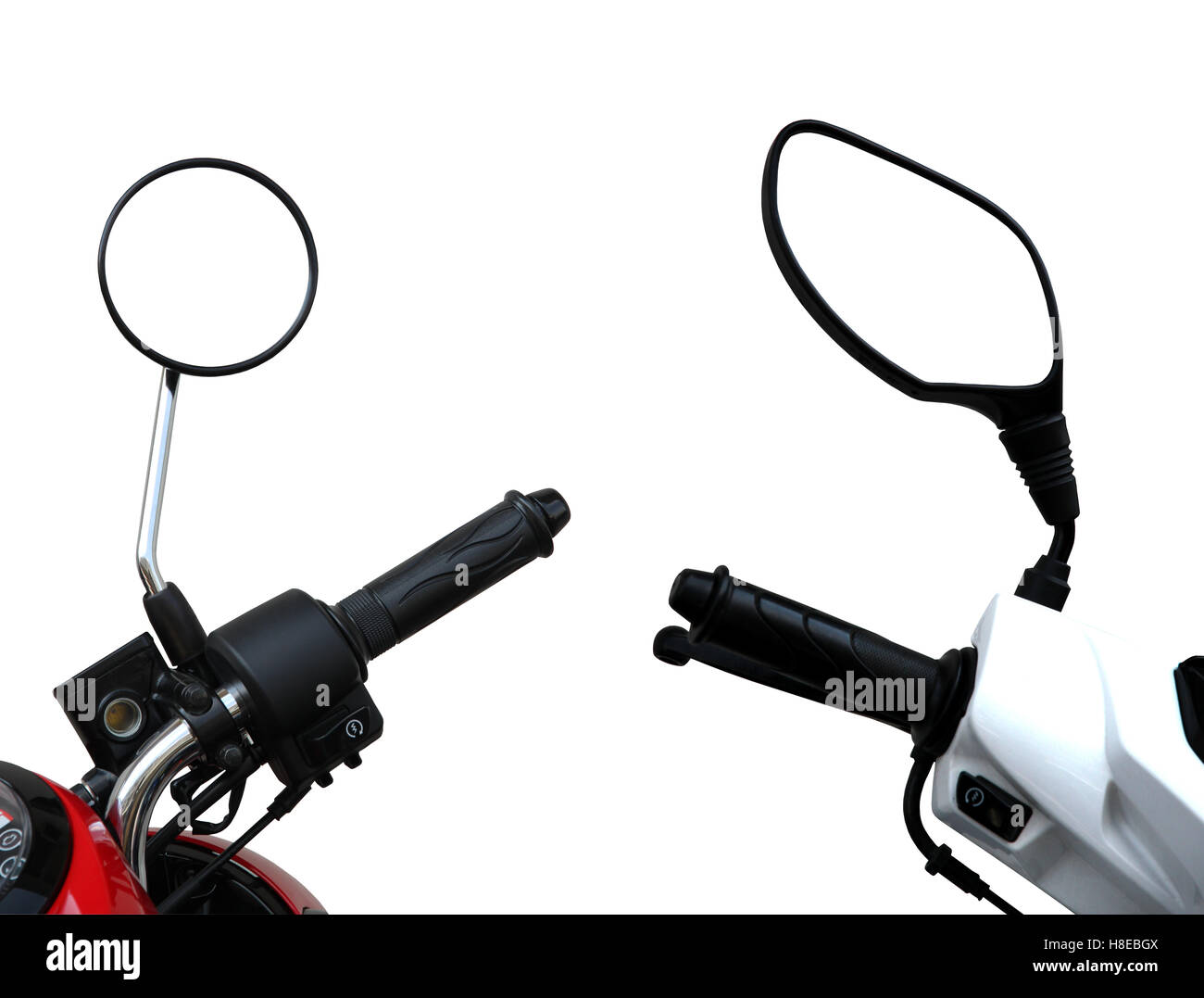 Side View mirror and handle of motorcycle isolated on white background ...