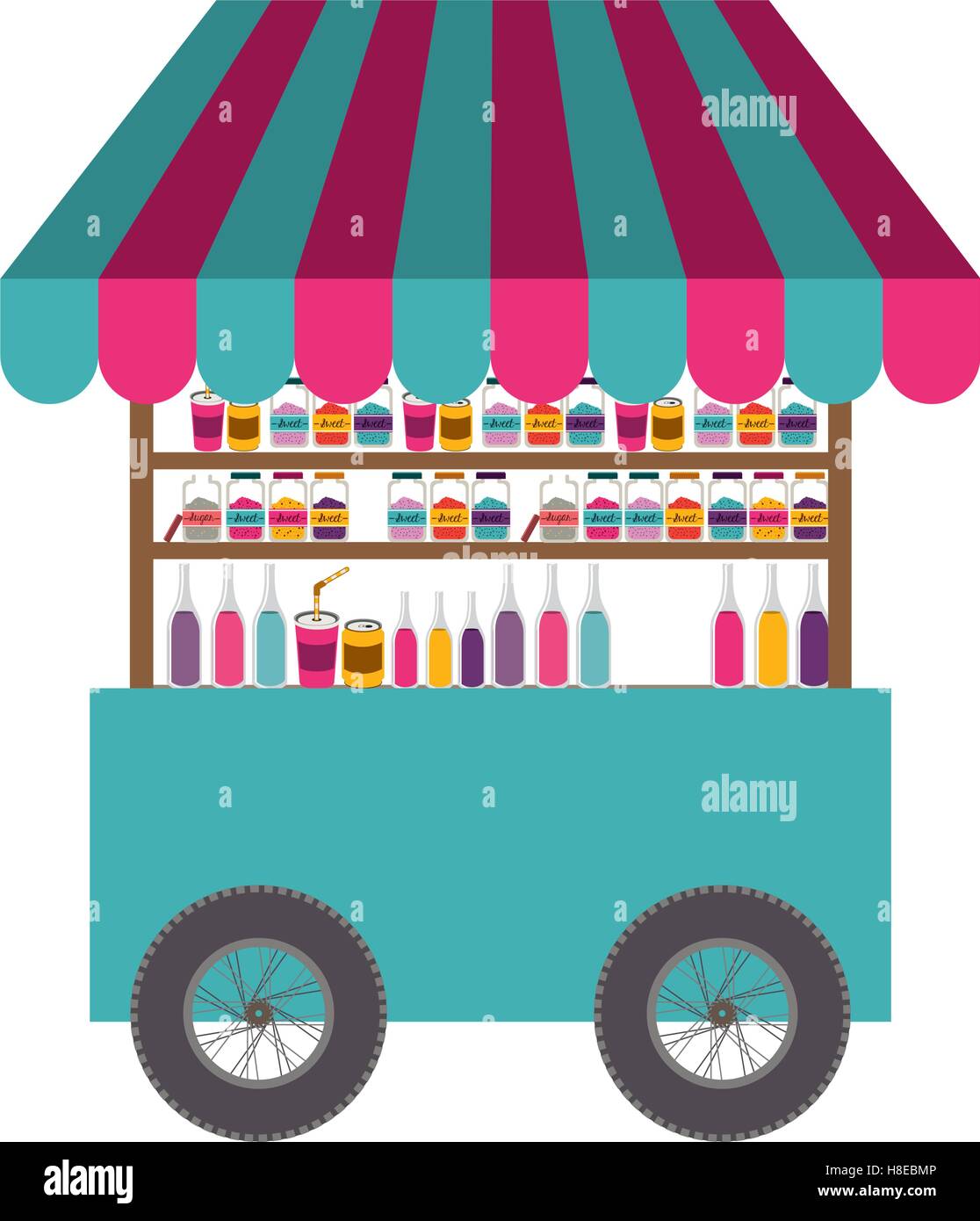 soft drinks cart icon over white background. street business design ...