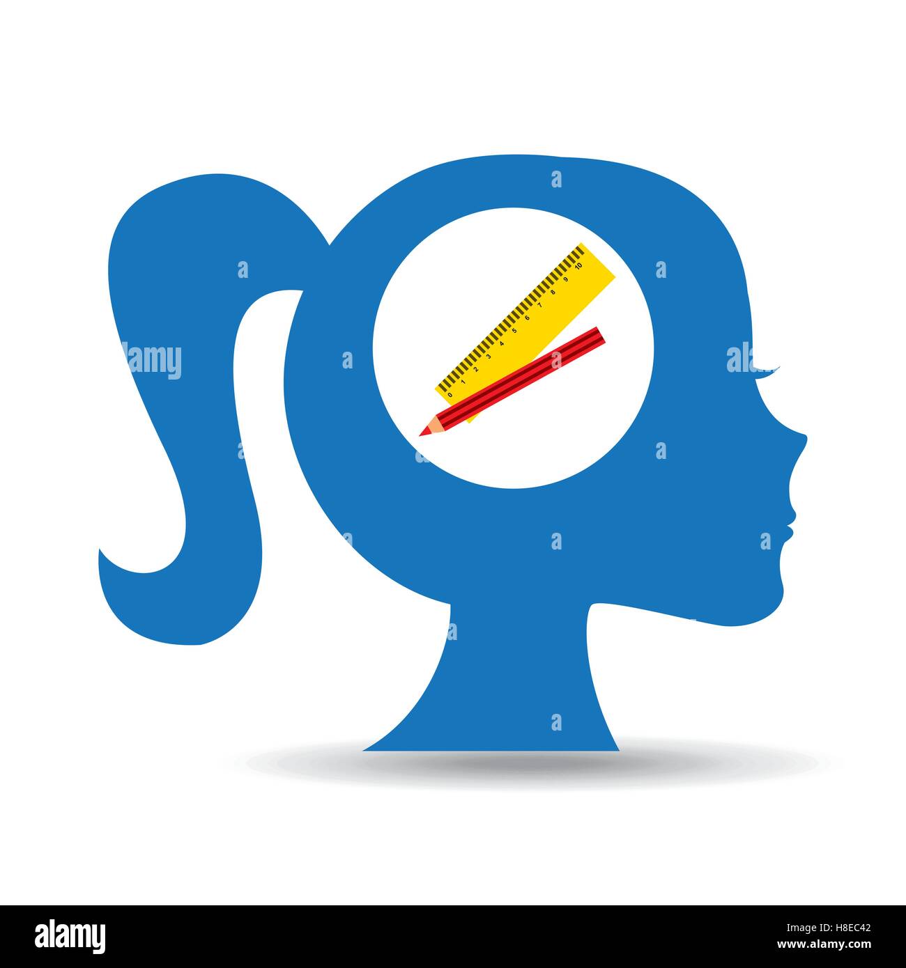 silhouette head girl school ruler pencil vector illustration eps 10 ...