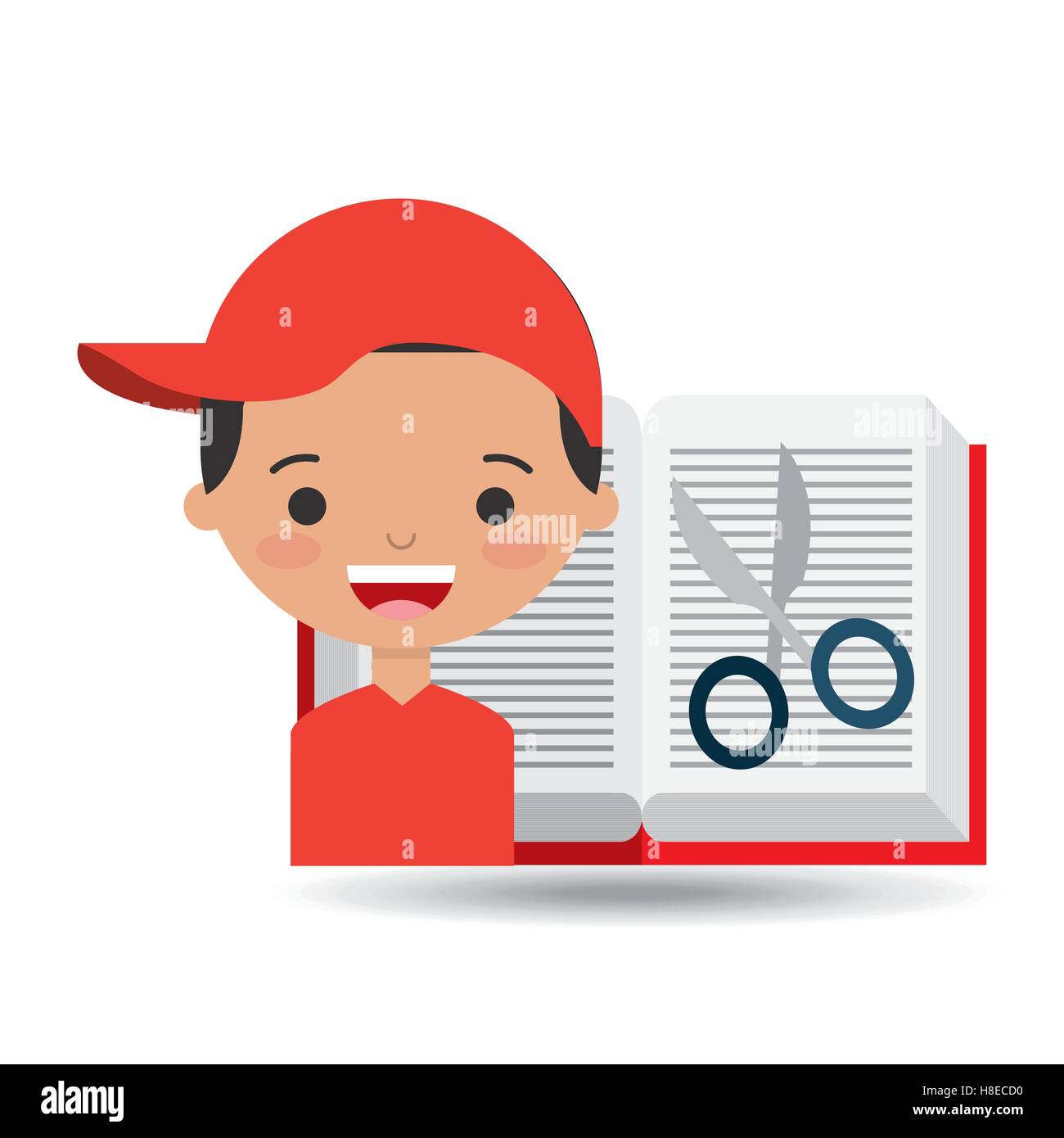 cute boy book open scissors vector illustration eps 10 Stock Vector ...