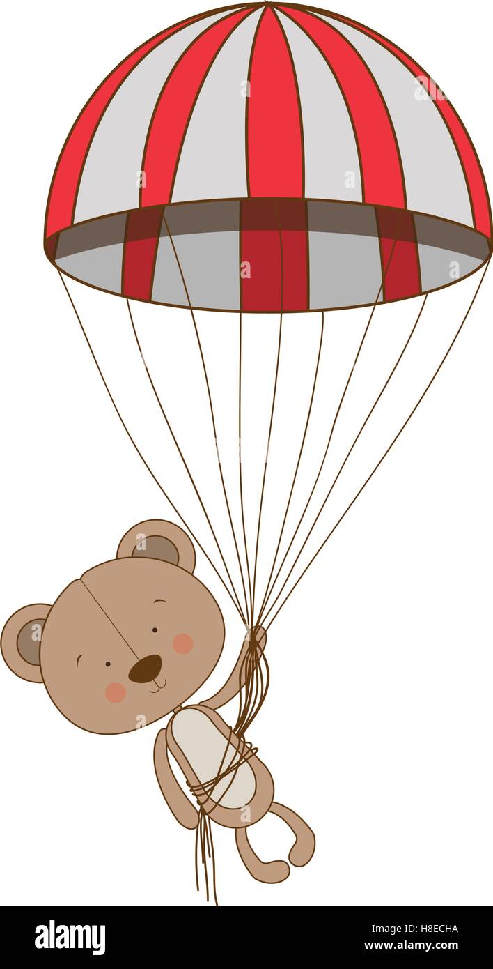 teddy bear character with parachute icon image vector illustration ...