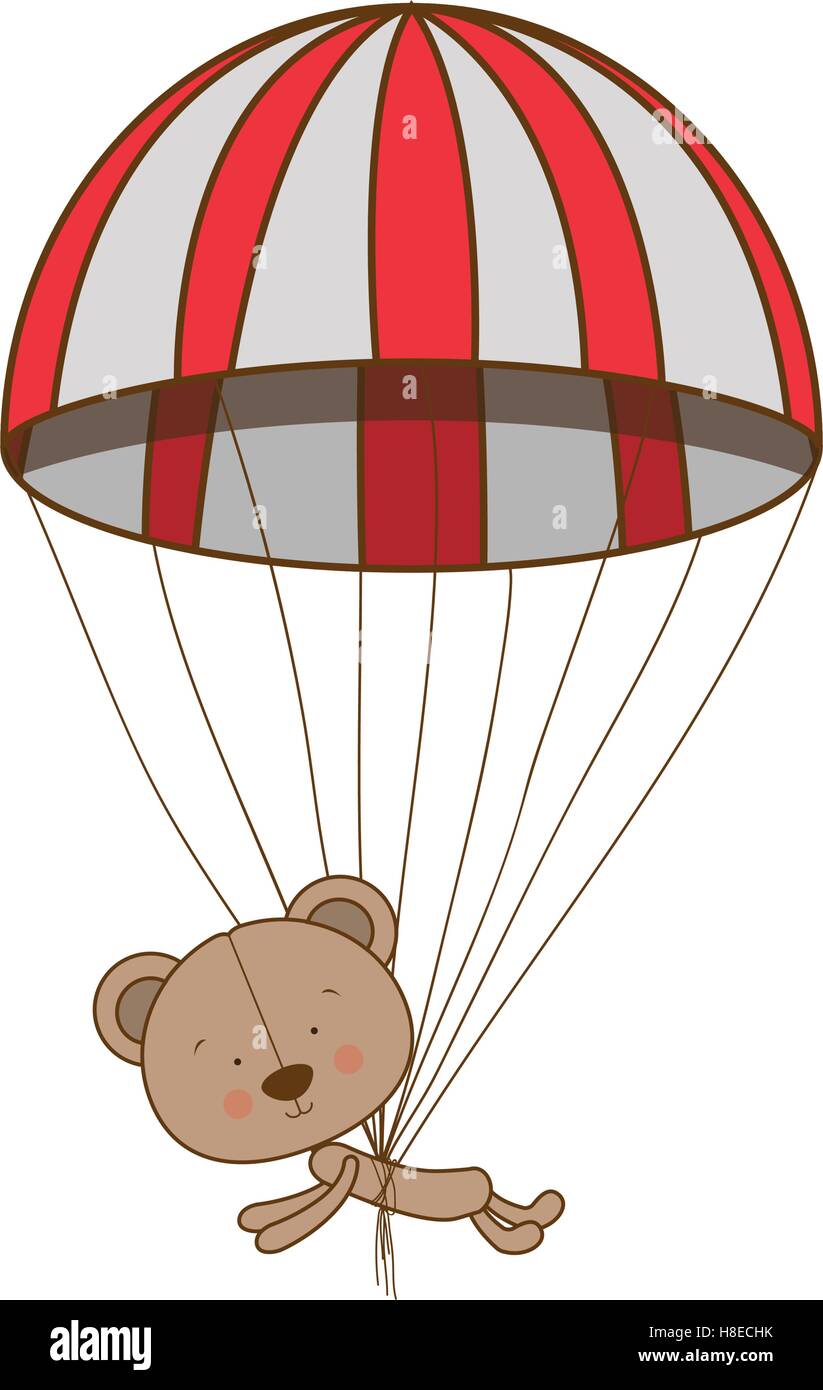 teddy bear character with parachute icon image vector illustration ...