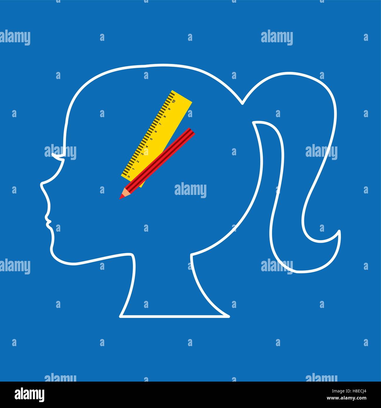 silhouette head girl school ruler pencil vector illustration eps 10 ...