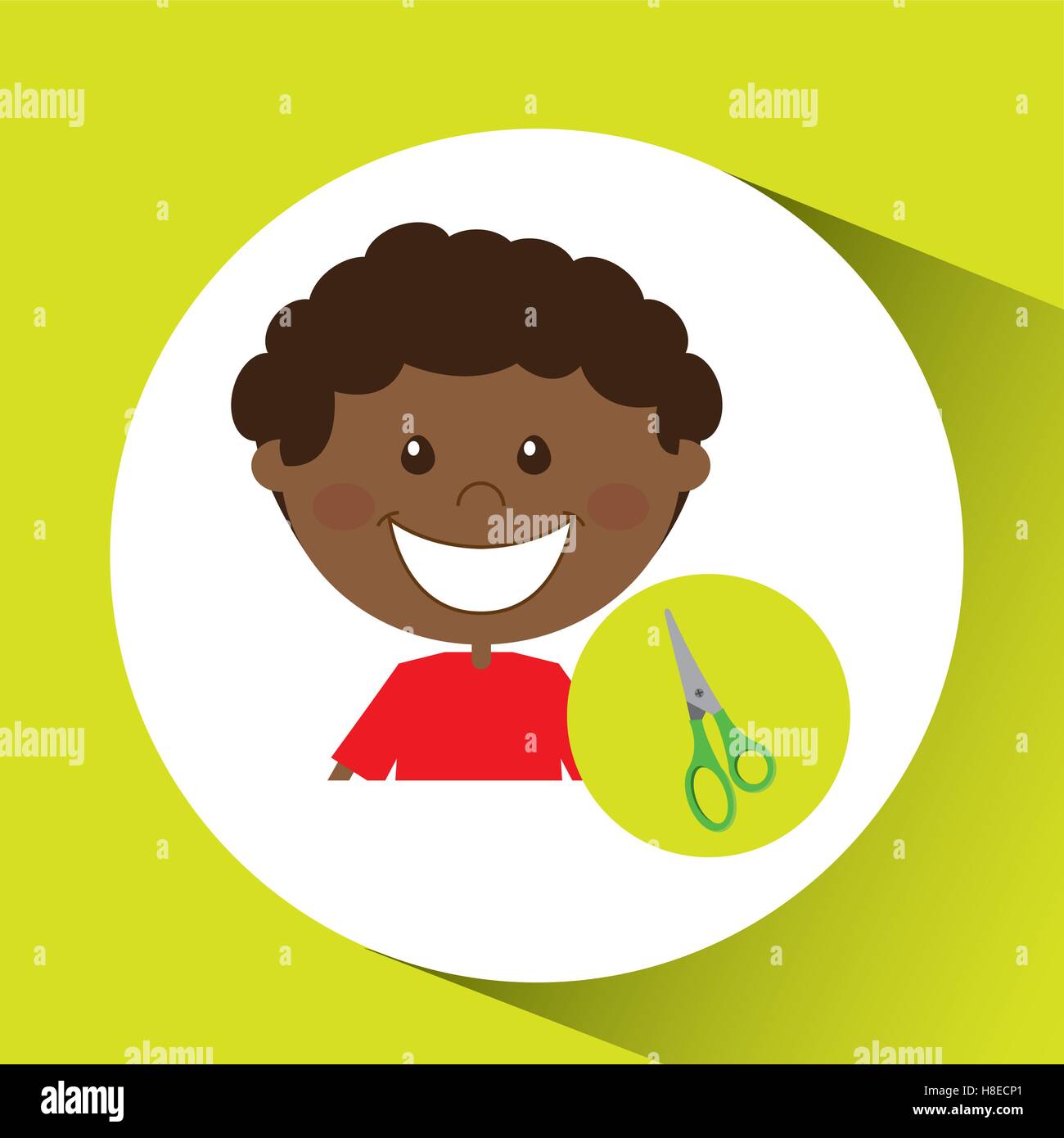 happy boy student scissors graphic vector illustration eps 10 Stock ...