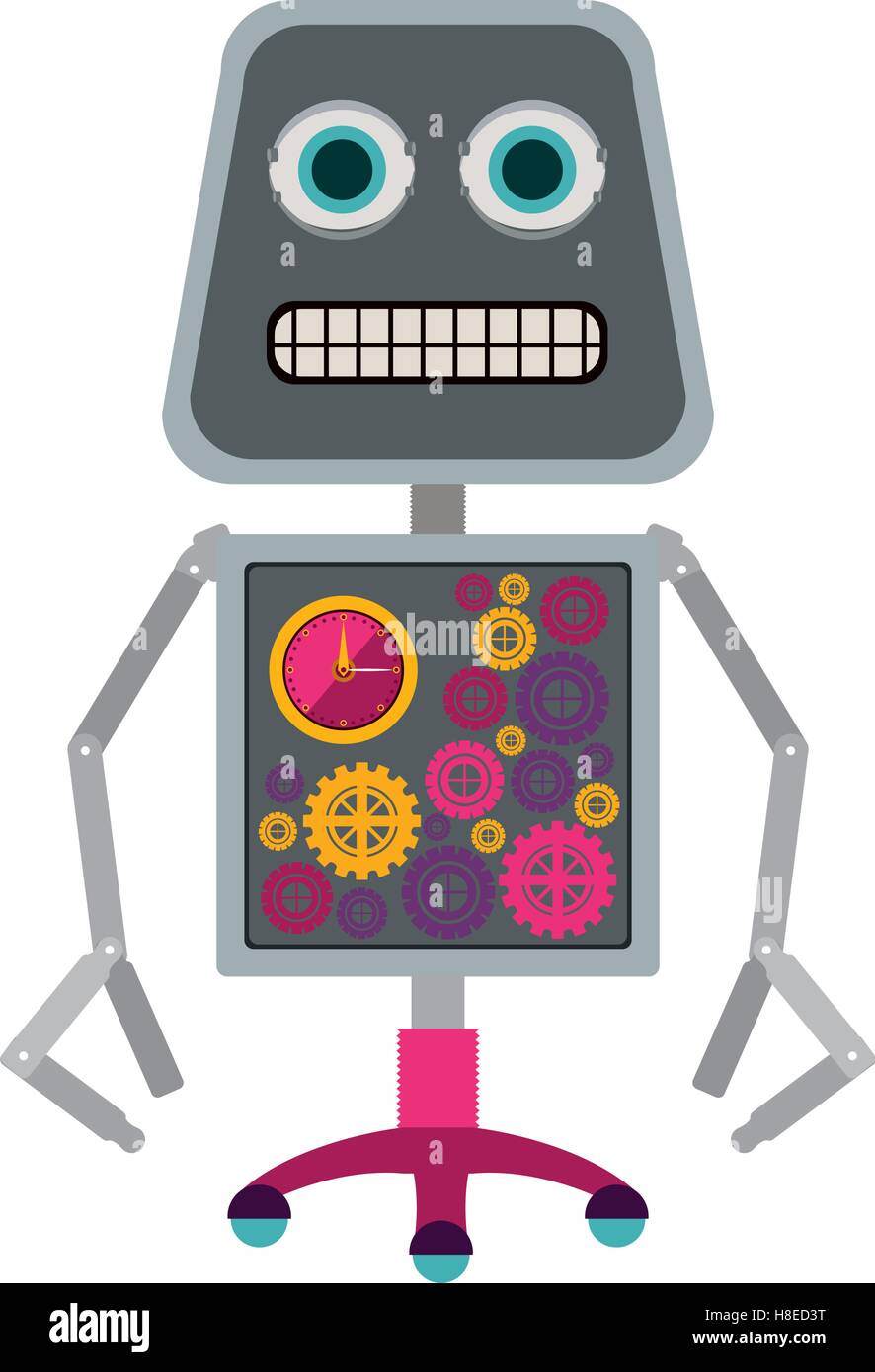 colorful robot cartoon icon over white background. vector illustration ...