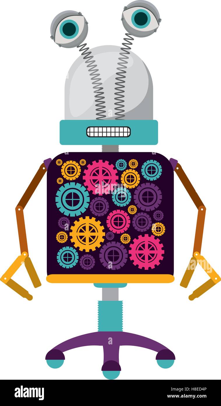 colorful robot cartoon icon over white background. vector illustration ...