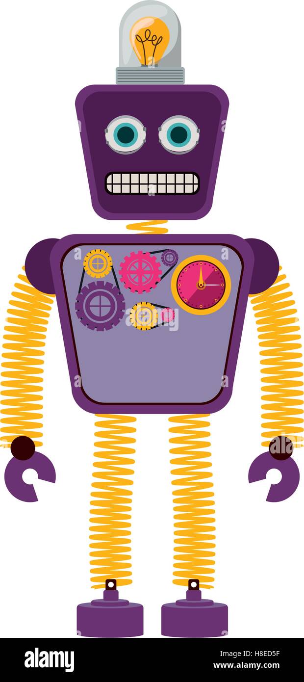 colorful robot cartoon icon over white background. vector illustration ...