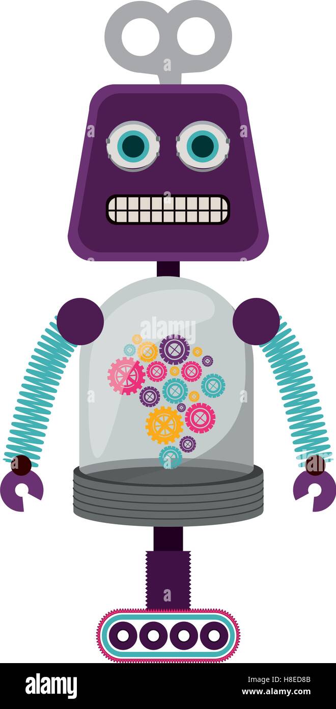 colorful robot cartoon icon over white background. vector illustration ...