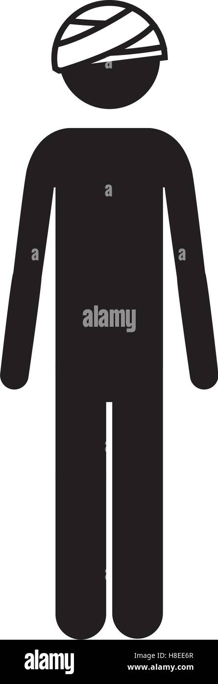 man with bandages in a head icon over white background. pictogram ...