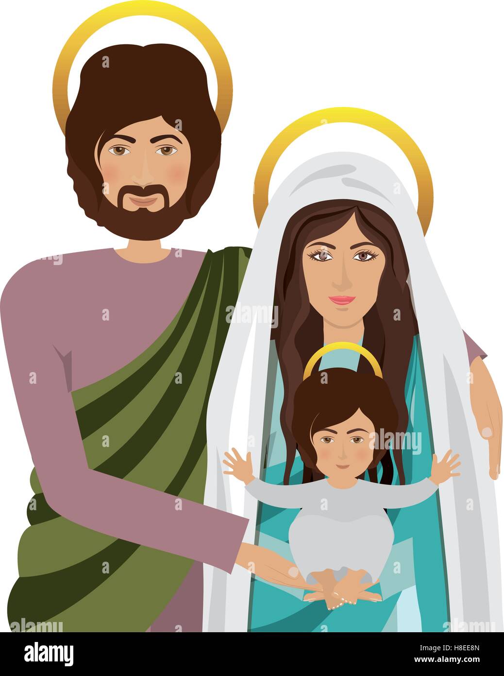 virgin mary and saint joseph with baby jesus icon over white background ...