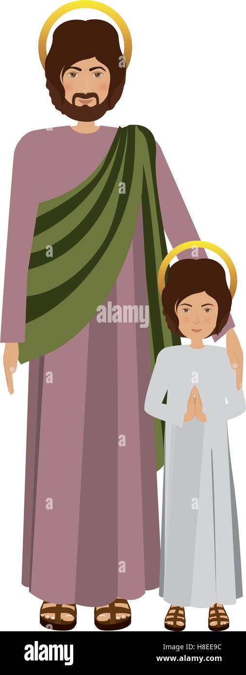 cartoon saint joseph with jesus icon over white background. religious ...