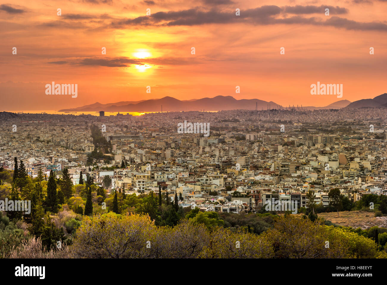 Panorama of Athens at sunset. Beautiful cityscape Stock Photo - Alamy