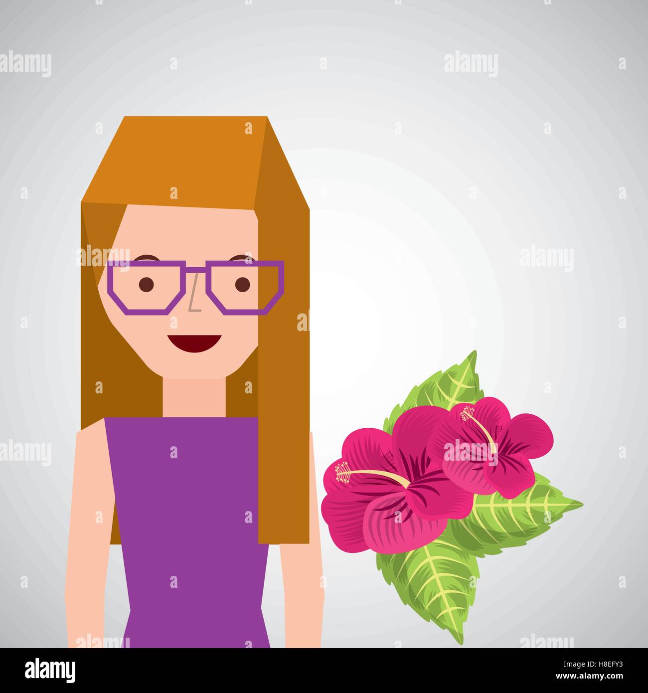 girl pink lily cartoon ornamental flower vector illustration eps 10 ...