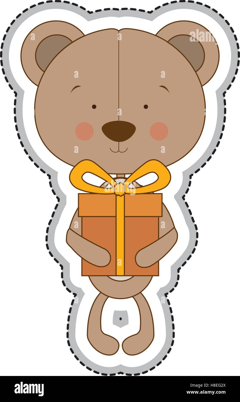 teddy bear character with gift box icon image vector illustration ...