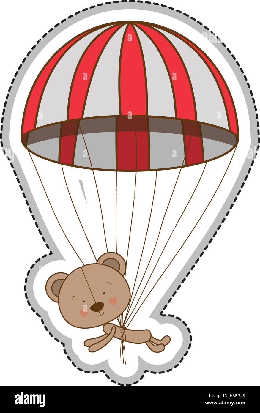 teddy bear character and parachute icon image vector illustration ...