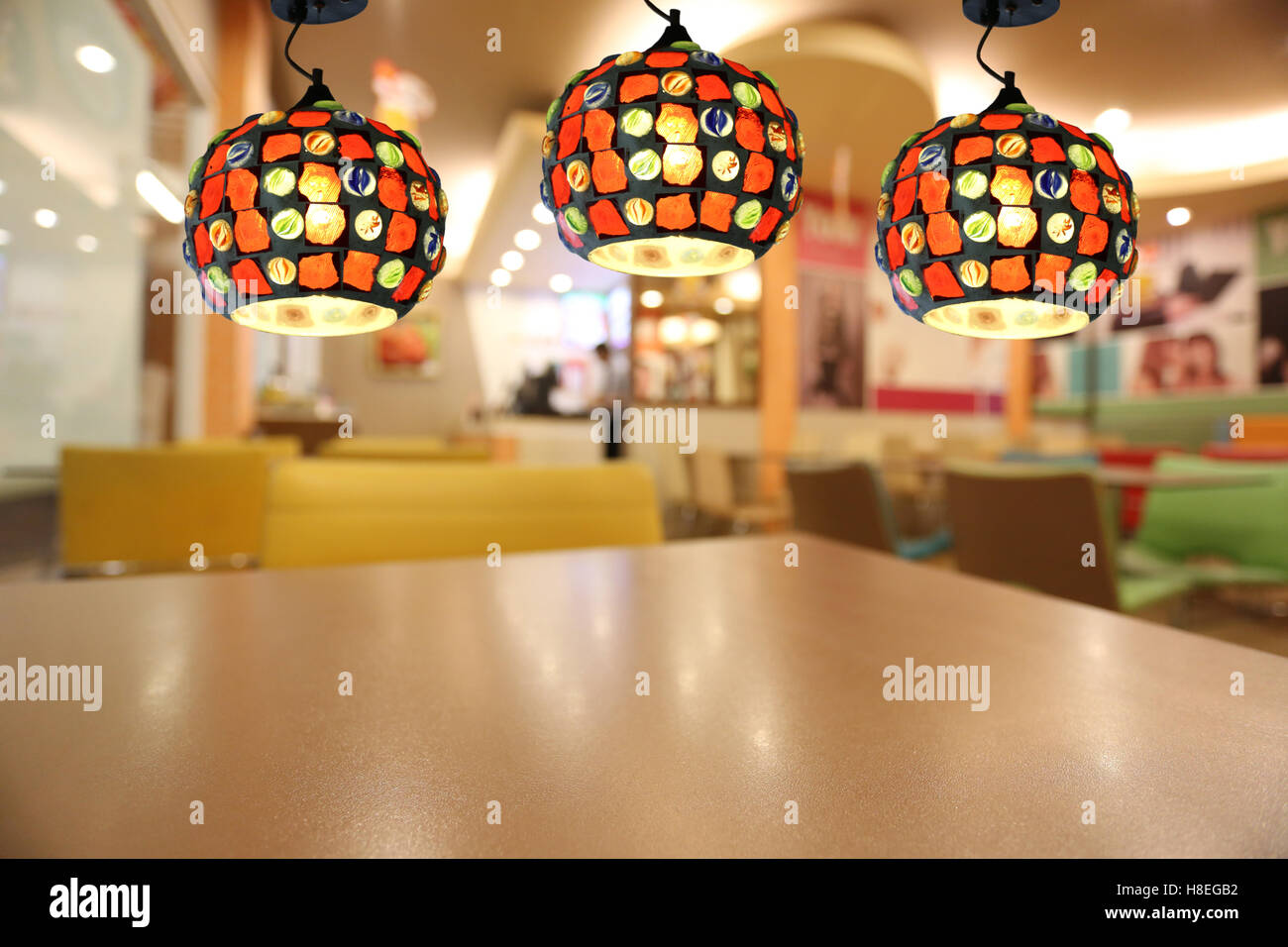 Warm lighting modern ceiling lamps in the cafe and interior decoration ...