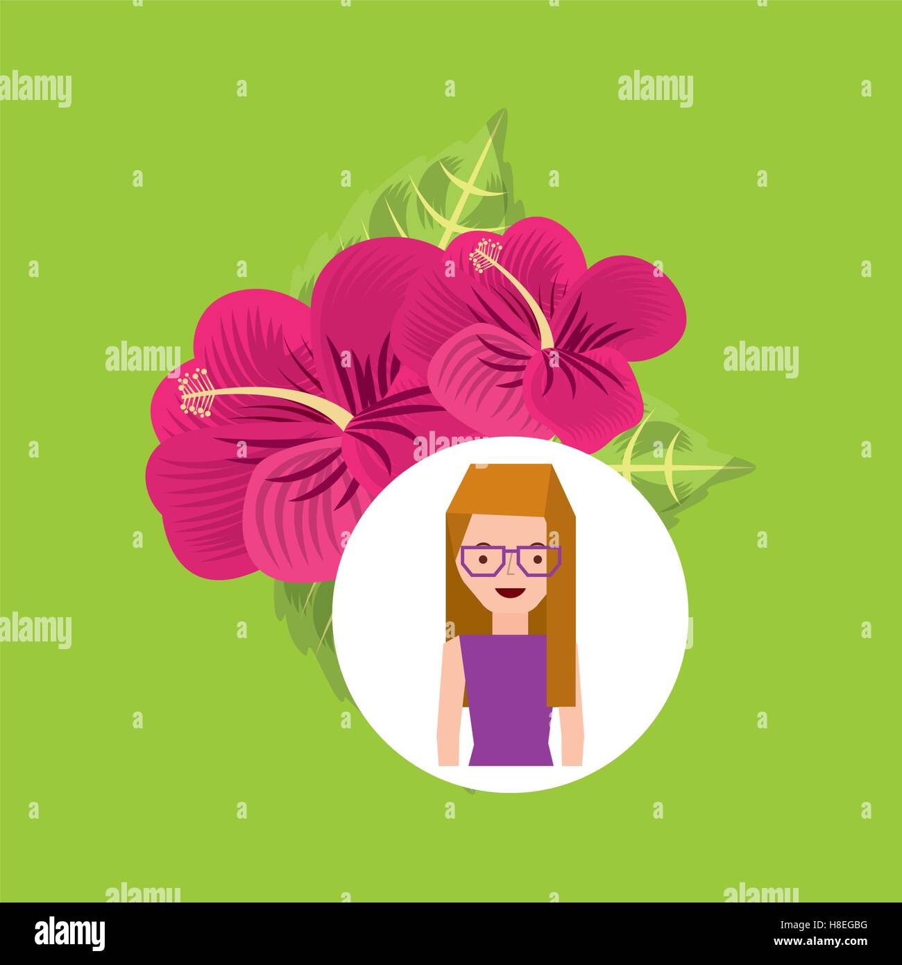 girl pink lily cartoon ornamental flower vector illustration eps 10 ...