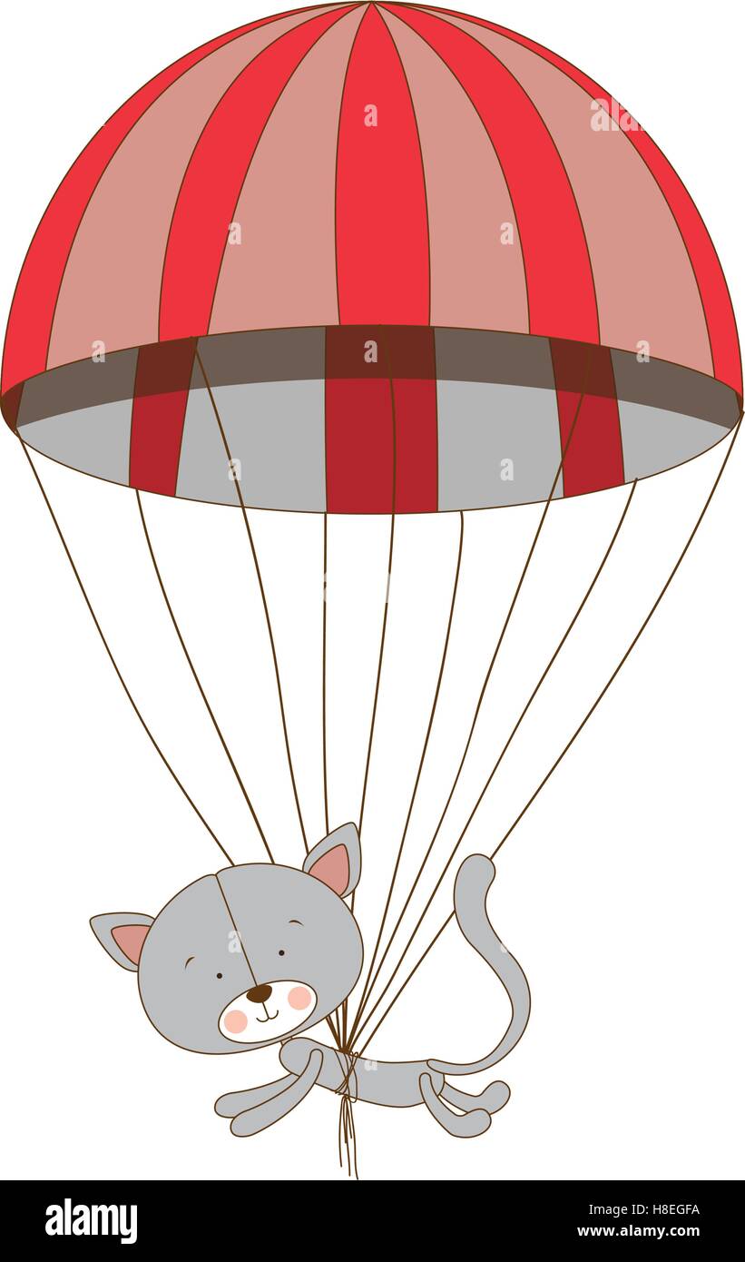 cat cartoon character with parachute icon image vector illustration ...