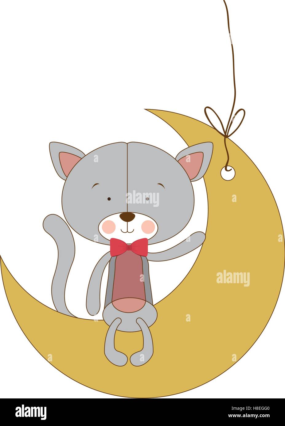 cat cartoon character with moon ornament icon image vector illustration ...