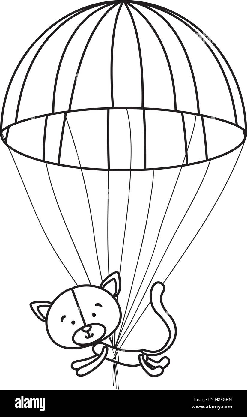 cat cartoon character with parachute icon image vector illustration ...