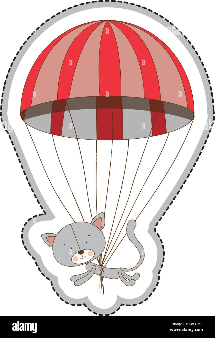 cat cartoon character with parachute icon image vector illustration ...