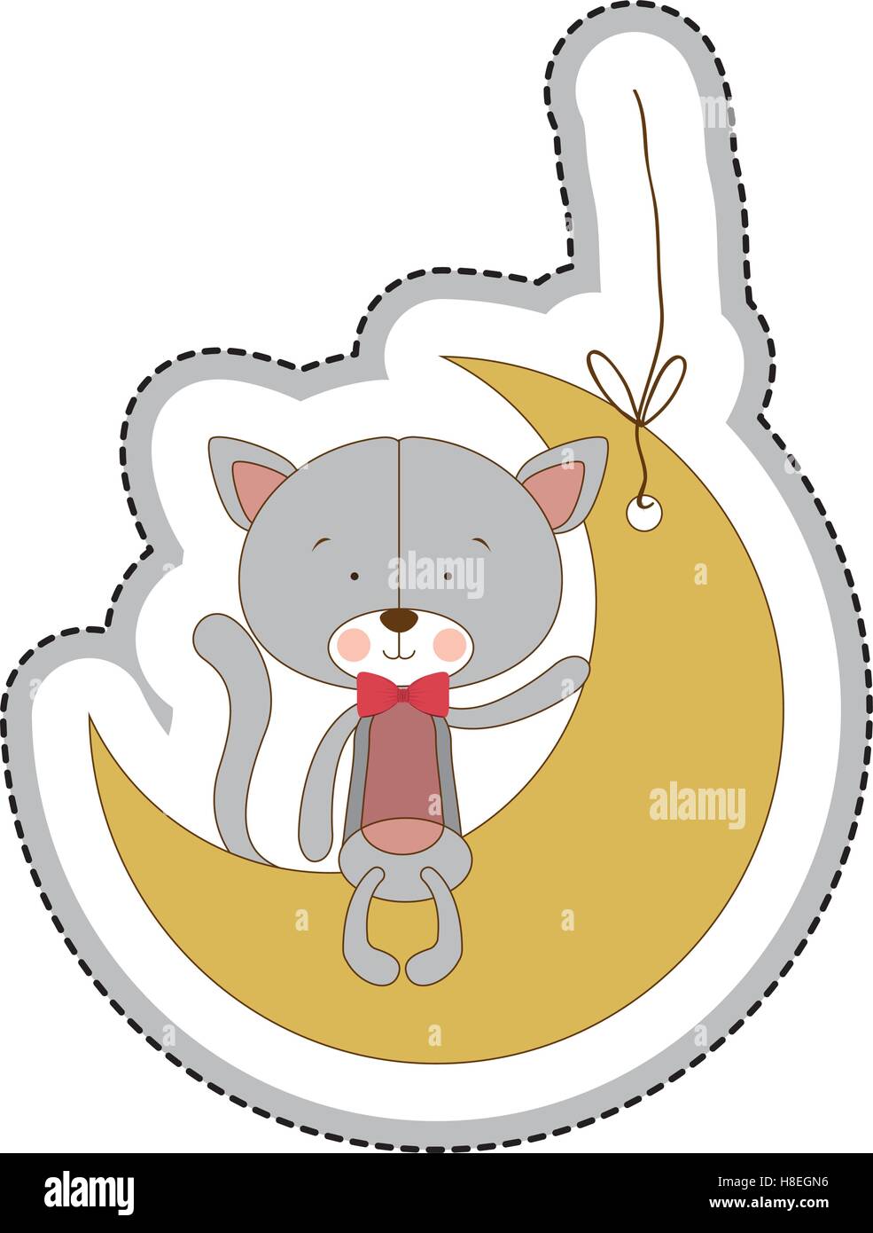 cat cartoon character with moon ornament icon image vector illustration ...